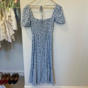 Reformation | Dresses | Reformation Blue Floral Midi Puff Sleeve Dress ...